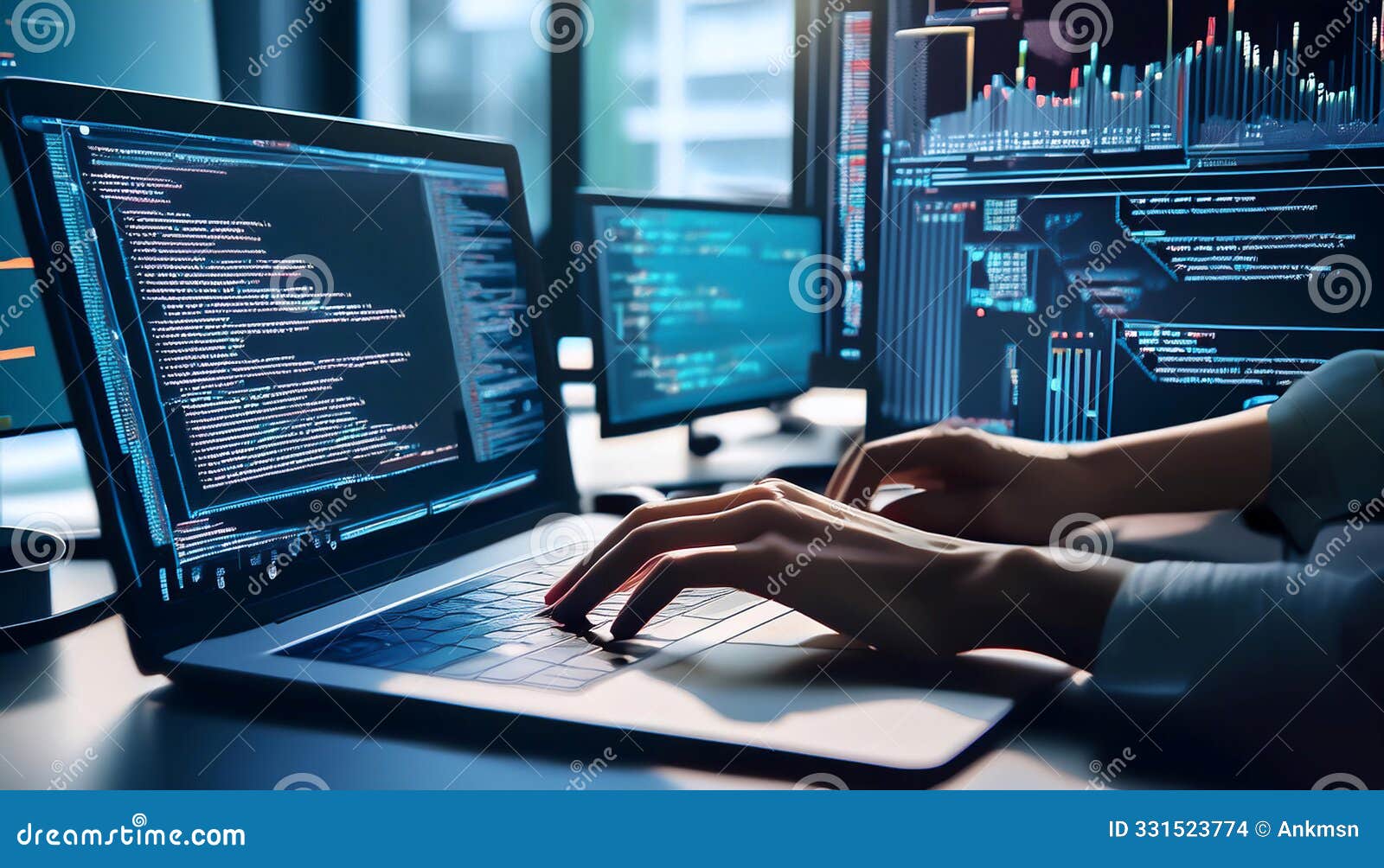 Coding And Programming Practices Featuring Elements Like Computer Screens With Code