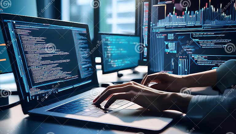 Coding and Programming Practices, Featuring Elements Like Computer Screens with Code ...