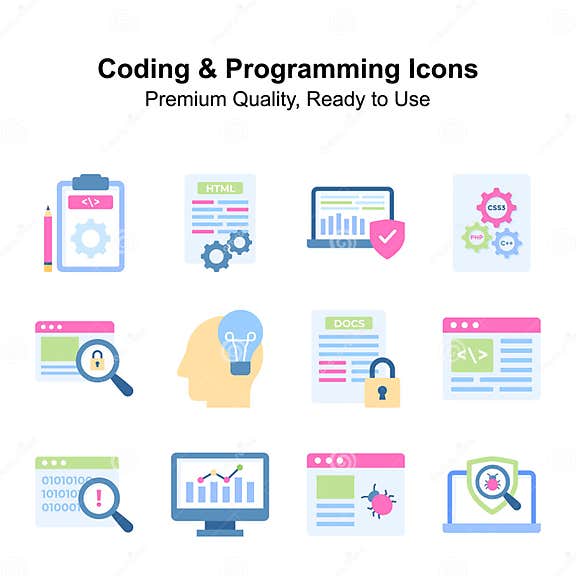 Coding and Programming Premium Quality Icons Set, Ready To Use Vectors Stock Vector ...
