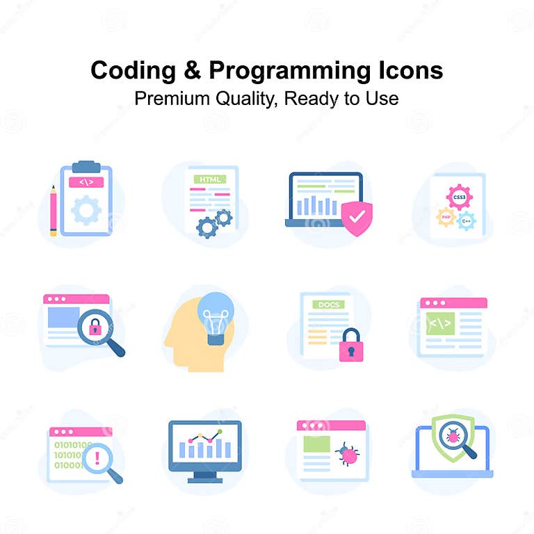 Coding and Programming Premium Quality Icons Set, Ready To Use Vectors ...