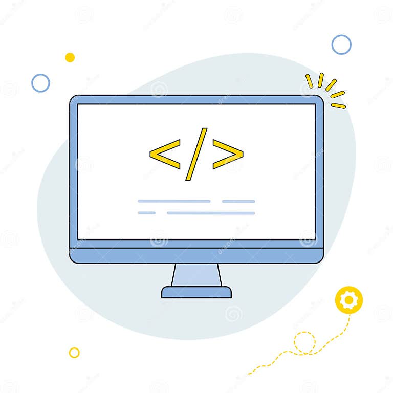 Coding and Programming Software on Window Computer Screen Concept, Vector Flat Design ...