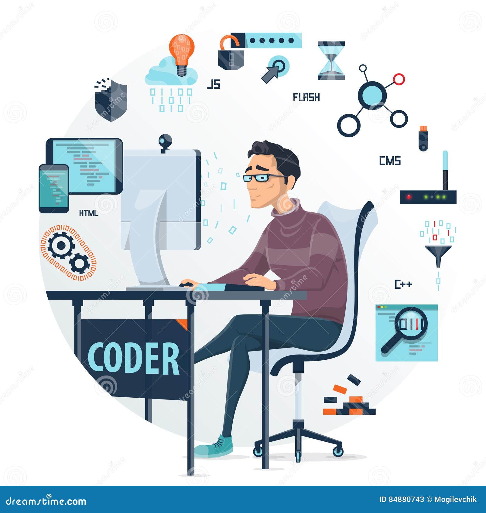 Coding Round Composition stock vector. Illustration of access - 84880743