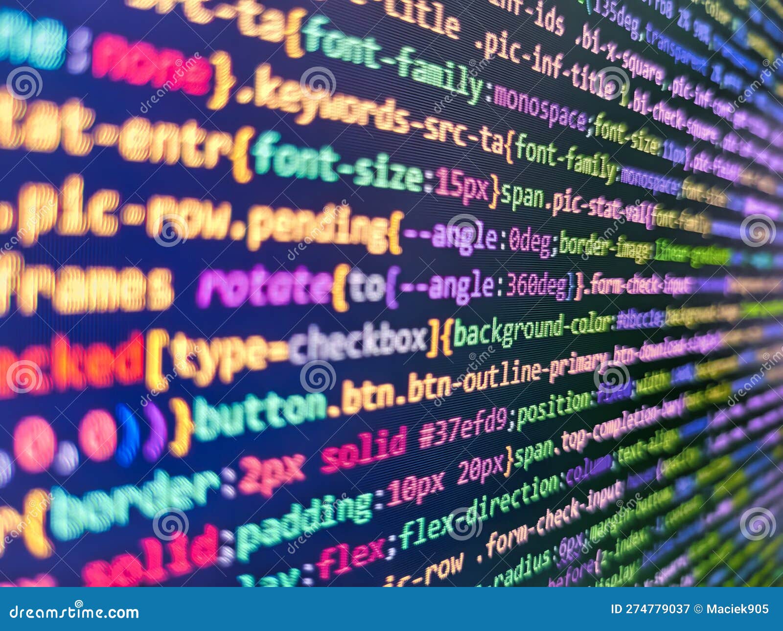 Coding Script Text On Screen Blurred Screen With Selective Focus Stock