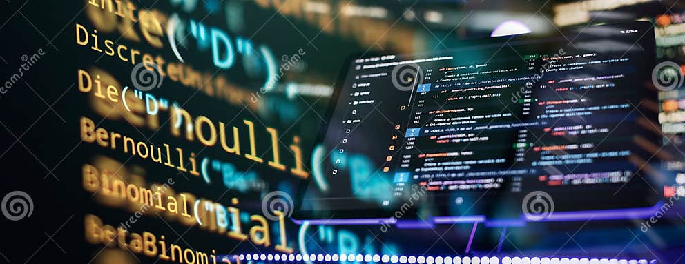 Coding Script Text on Screen. Notebook Closeup Photo. Running Computer ...