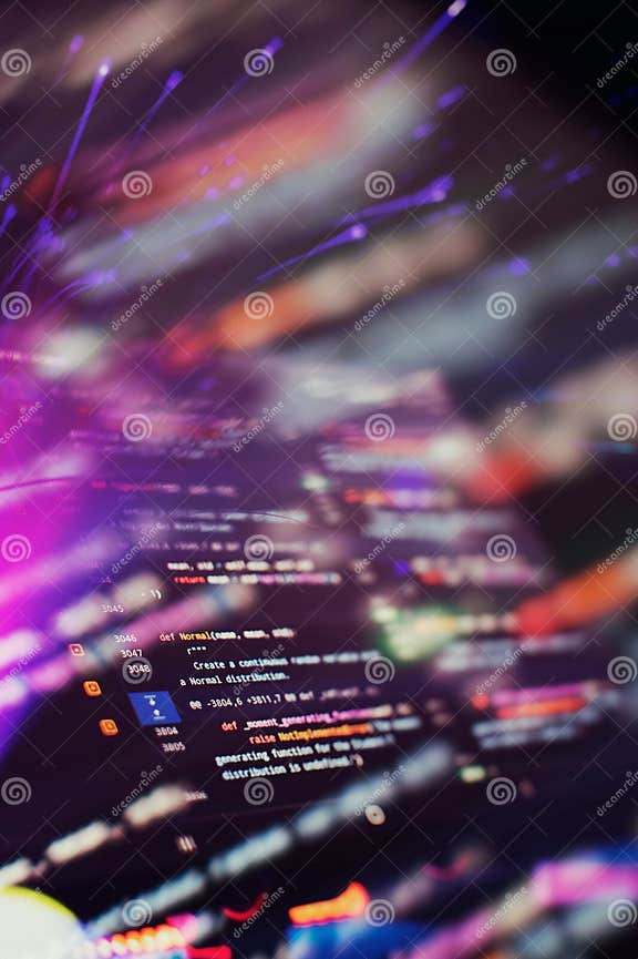 Coding Script Text on Screen. Notebook Closeup Photo. Running Computer Data Programming. Stock ...