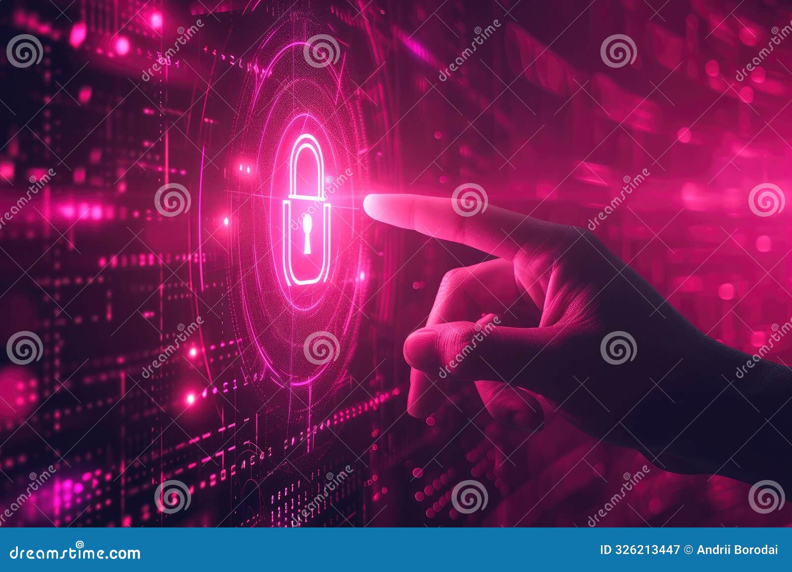 Coding Security Visual: Hand Points To Floating Lock Symbol. Stock ...
