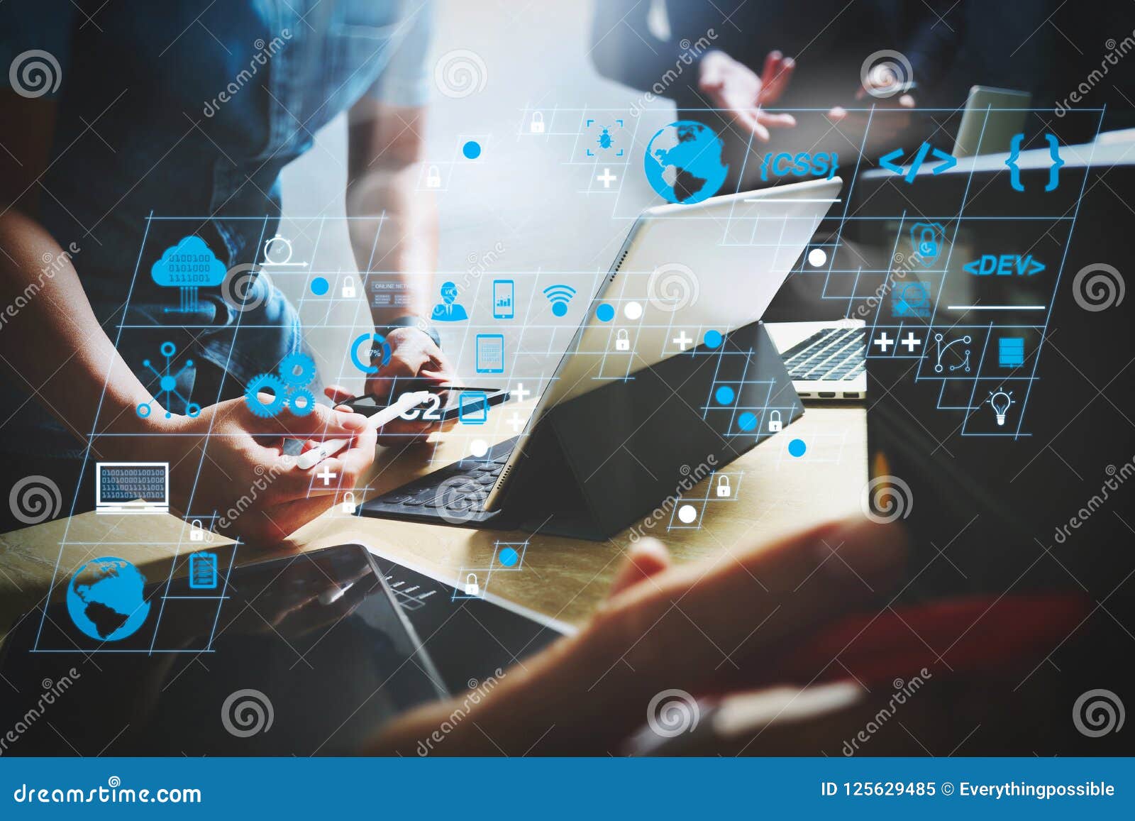 StartUp Programming Team. Website Designer Working Digital Table Stock ...