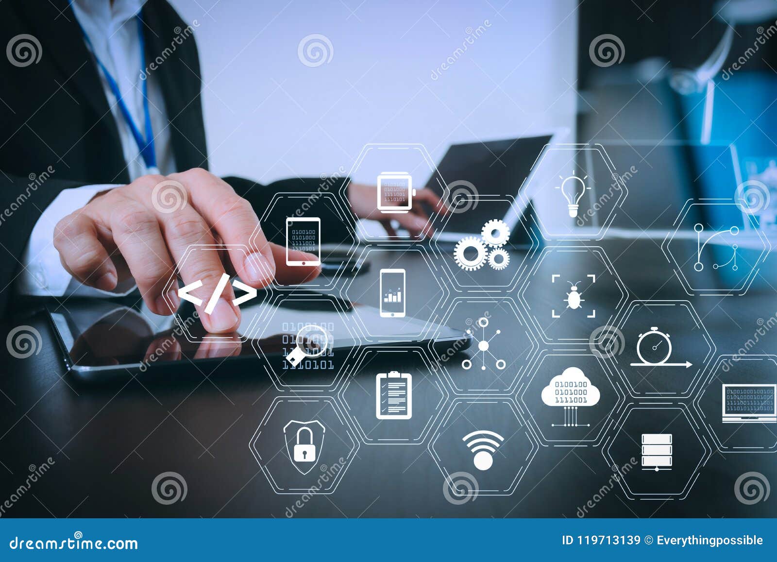 Businessman Working with Smart Phone and Digital Tablet and Laptop ...