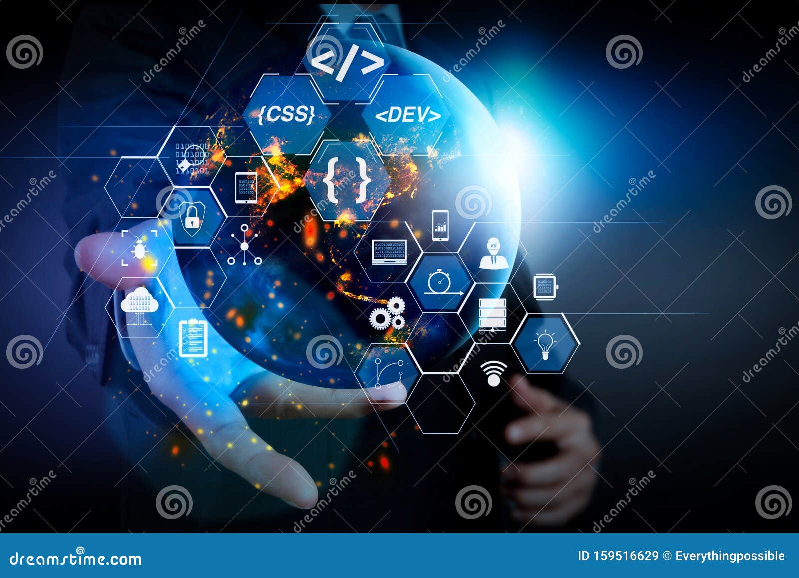 Coding Software Developer Work with Augmented Reality Dashboard ...