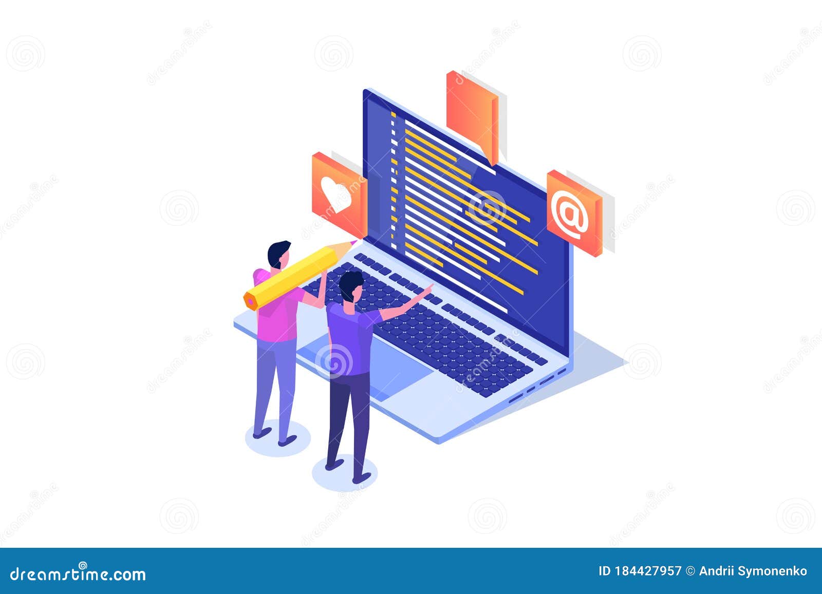 Coding, Software Development, Programming Isometric Concept, Program Code on Screen, Big Data ...