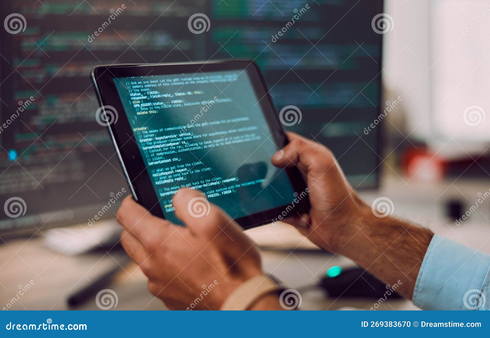 Coding, Tablet in Hands with Man, Web Design and Software Update ...