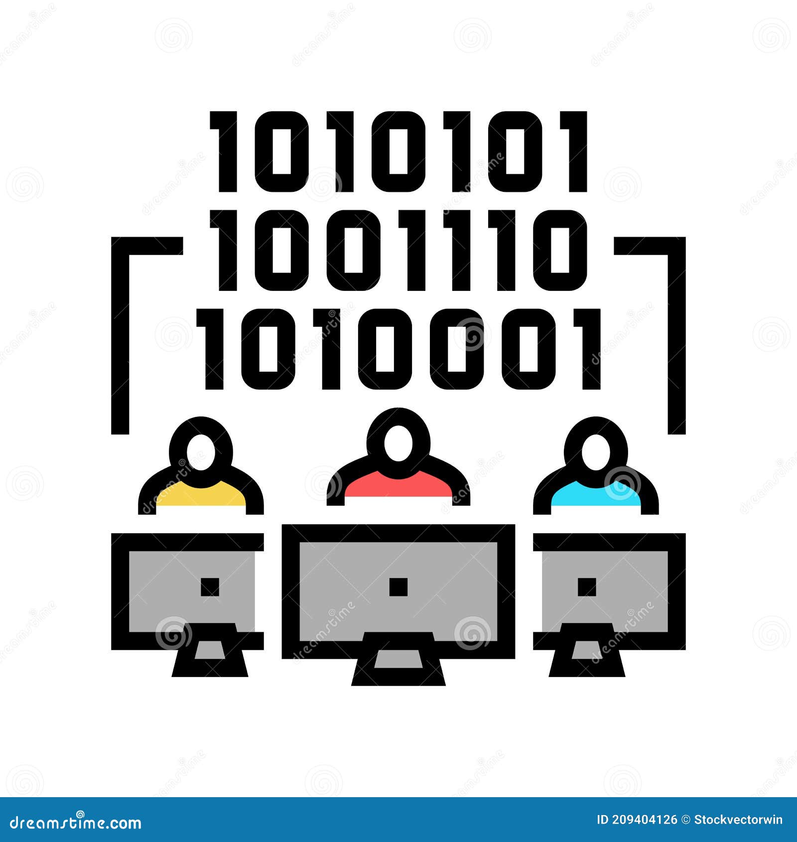 Coding Teamwork Concept Create Code Of Programming Language Cartoon Vector 0358