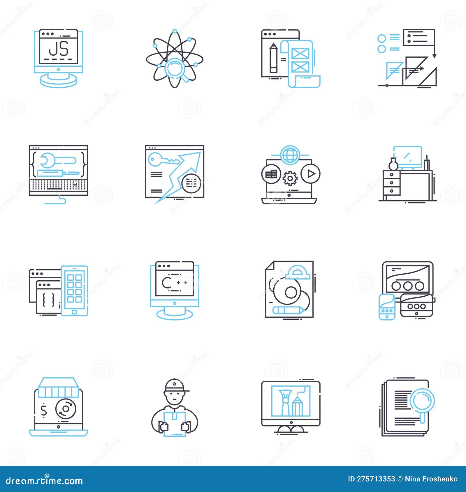 Coding Techniques Linear Icons Set Algorithms Syntax Debugging Optimization Pseudocode