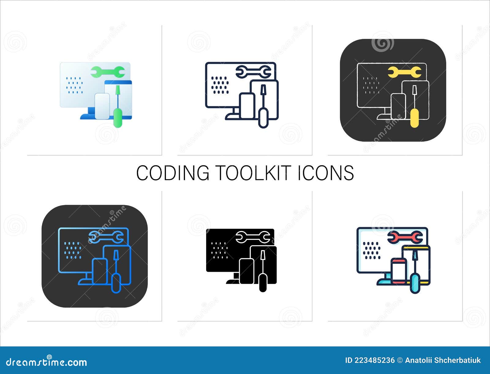 Coding toolkit icons set stock vector. Illustration of developer ...