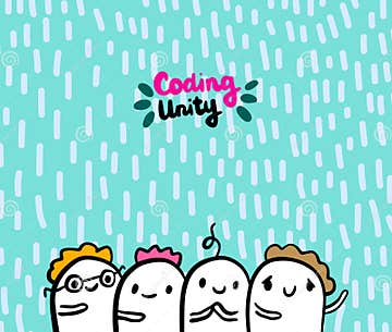 Coding Unity Hand Drawn Vector Illustration in Cartoon Style Stock ...