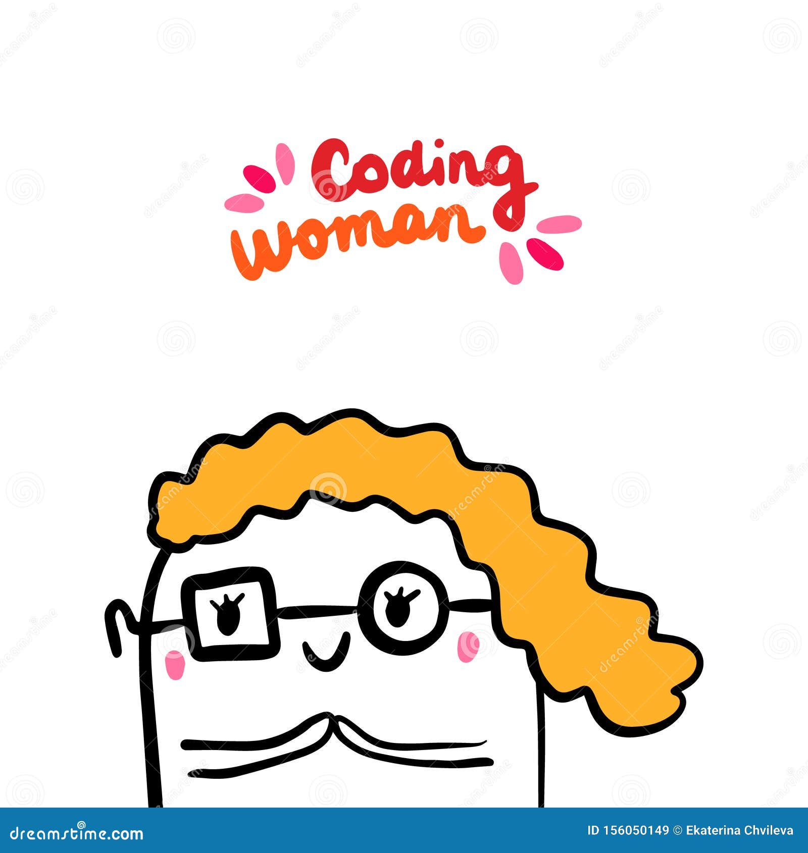 Coding Woman Hand Drawn Vector Illustration in Cartoon Style ...
