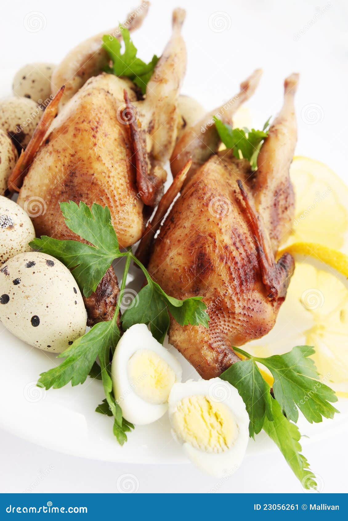 Codornices Cocidas Al Horno Con Verdes Imagen de archivo - Imagen de ...