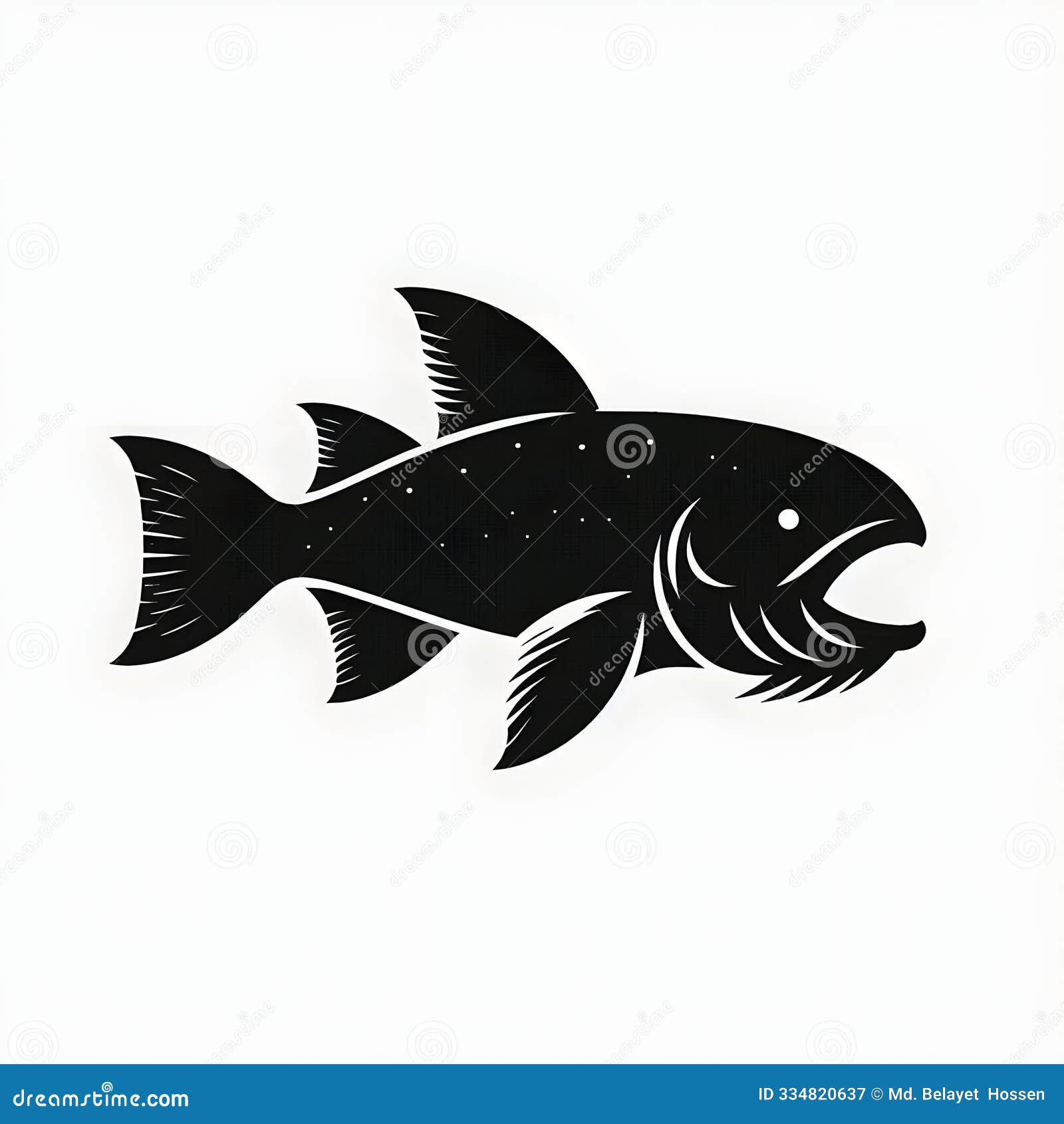 Coelacanth Fish Silhouette Vector on White Background Stock ...