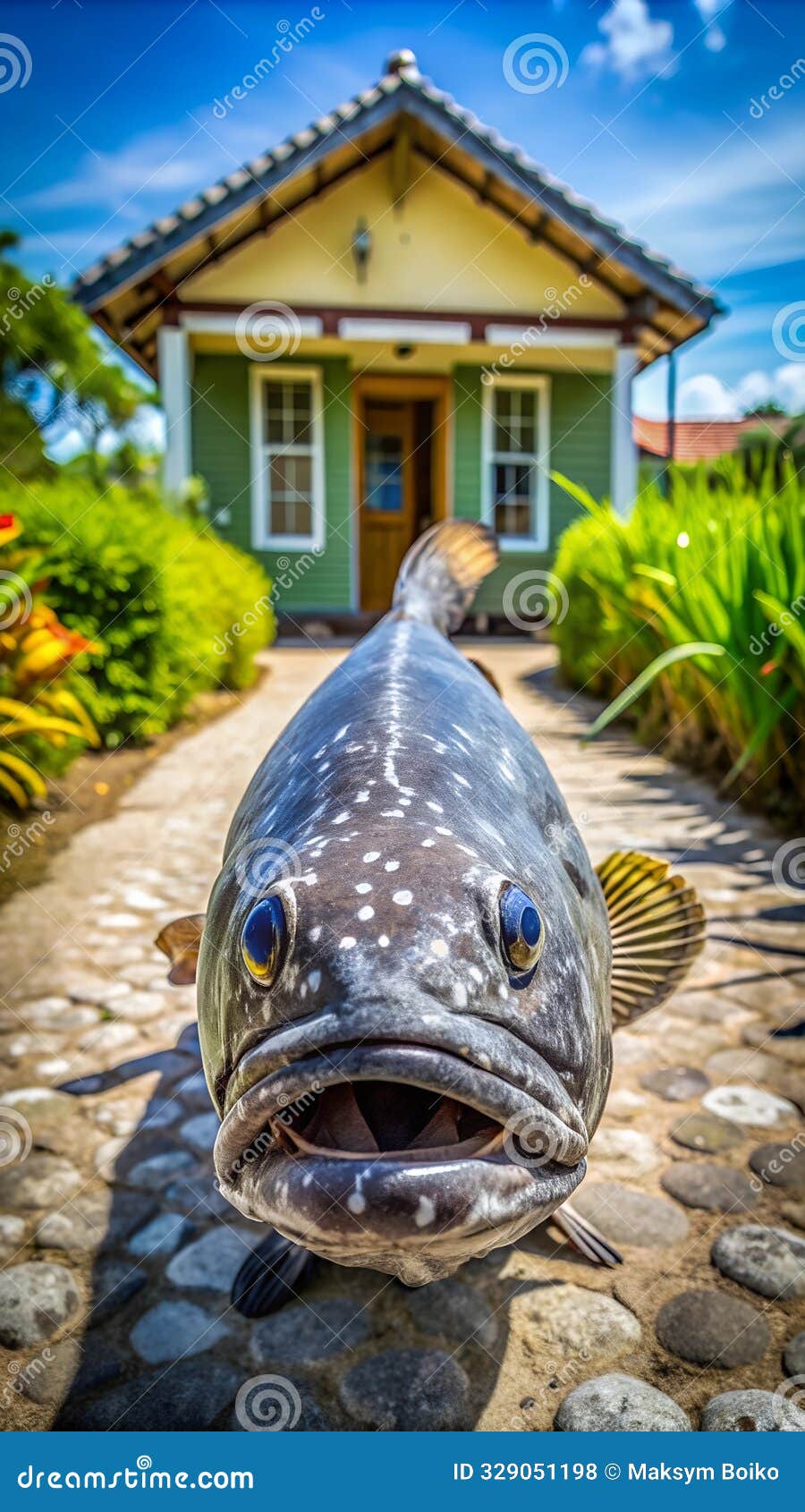 Coelacanth Fish Walks House Stock Illustration - Illustration of vector ...