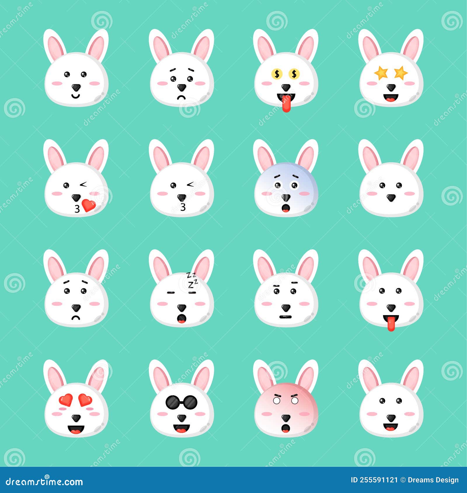 Coelho Bonito Com Conjunto De Emoticons Ilustração do Vetor ...