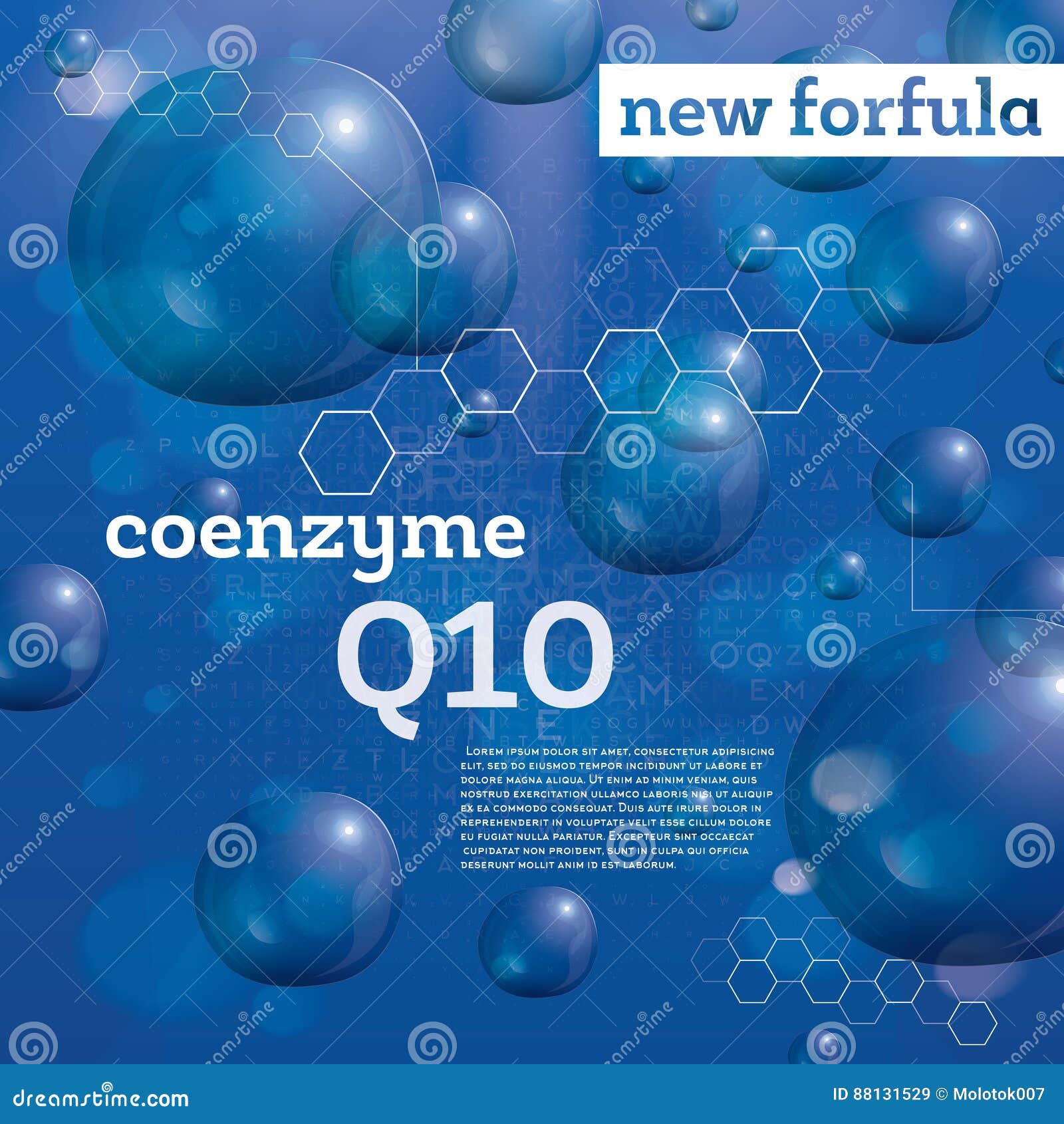 Coenzyme Q10. Transparent Bubbles on Blue Background Stock Vector ...