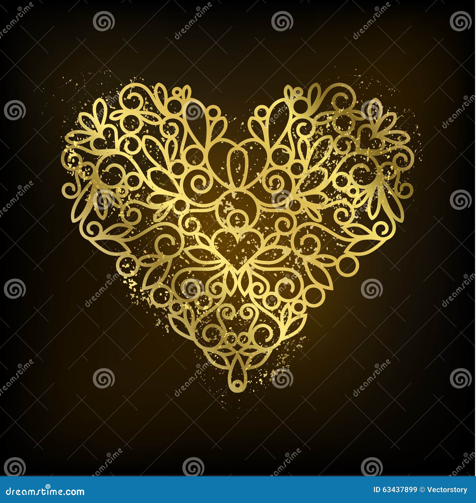 Coeur D'or Sur Le Fond Noir Illustration de Vecteur - Illustration du ...