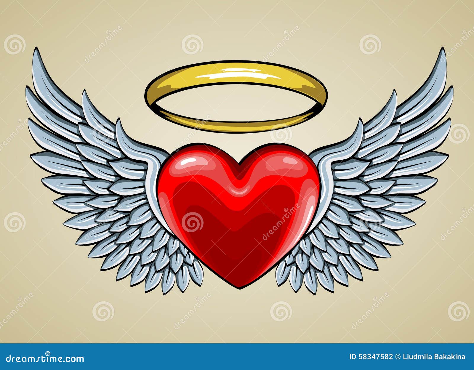 Coeur Rouge Avec Des Ailes Et Le Halo Dange Illustration De Vecteur