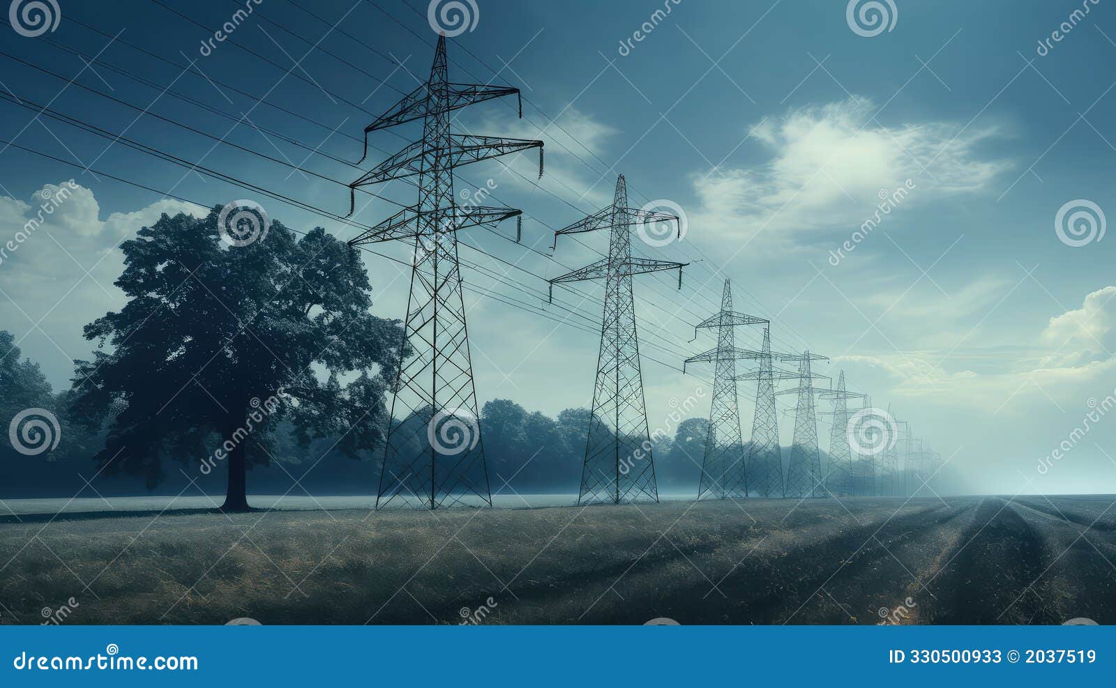 Coexistence Tree Power Line Stock Illustration - Illustration of urban ...