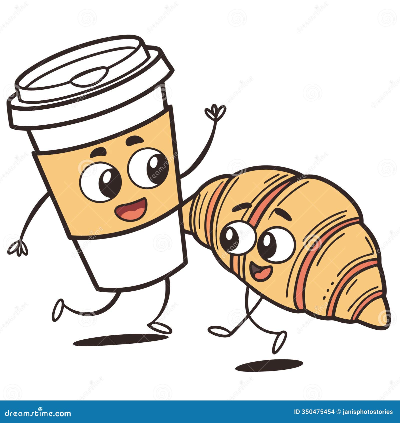 Croissant Cartoon Character Doodle Showing Some Love With Flying Hearts ...