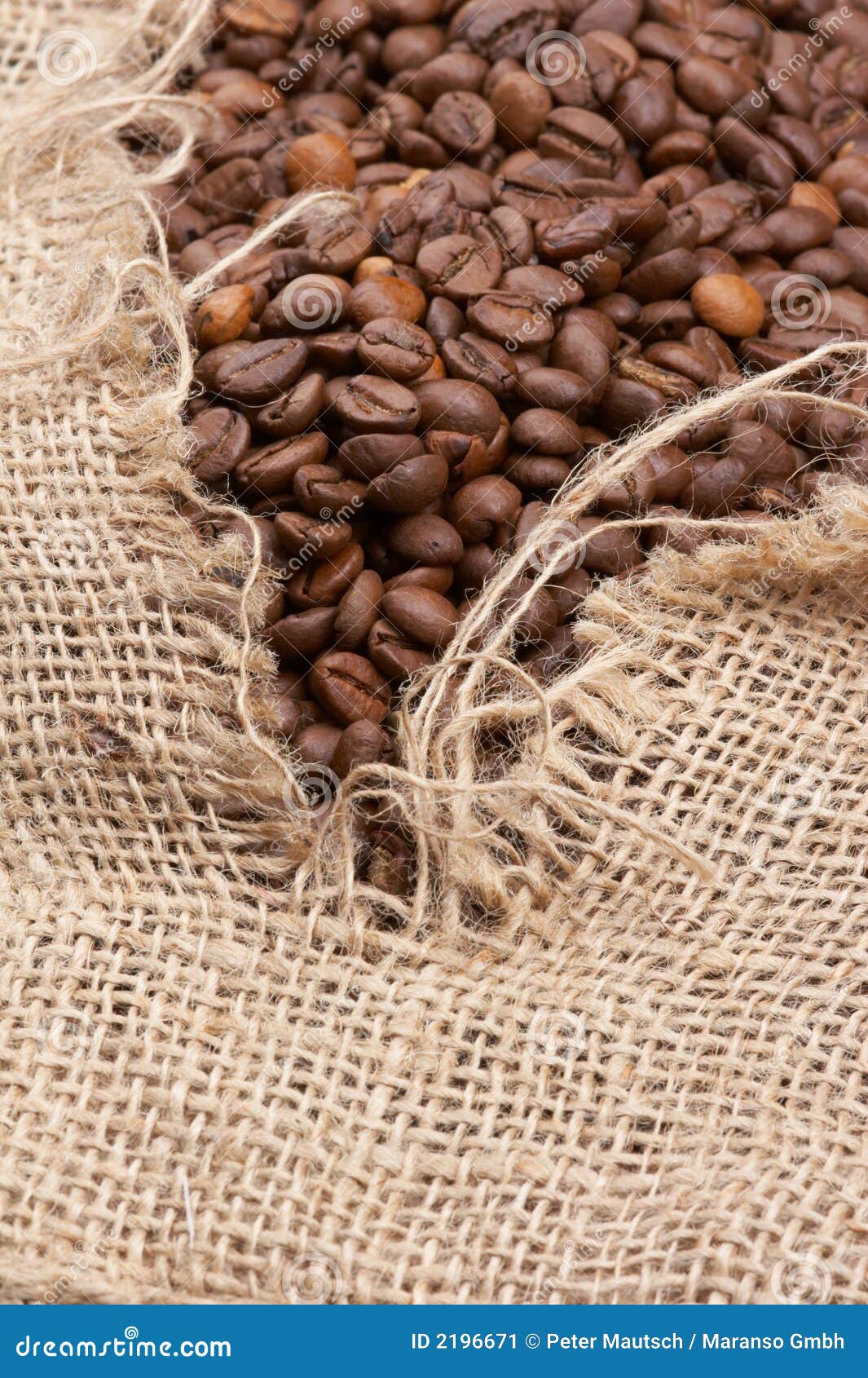 Coffe beans in sack stock image. Image of detail, close - 2196671