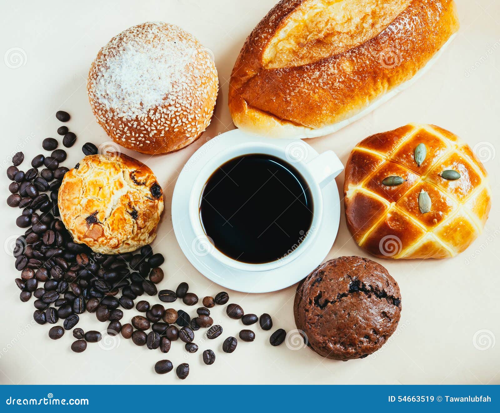 Coffe and bread stock image. Image of snack, delicious - 54663519