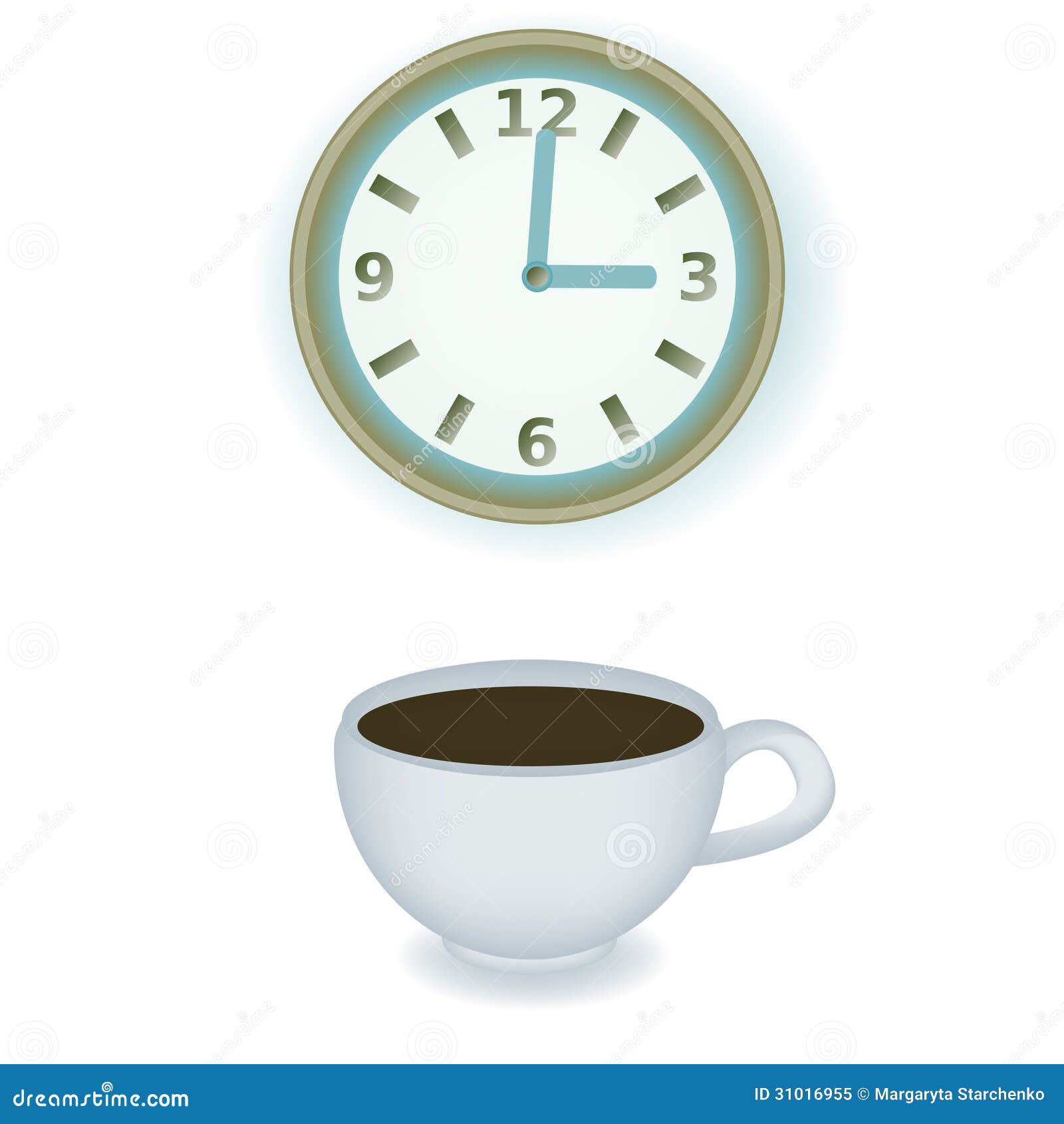Coffe cup and clock stock vector. Illustration of work - 31016955