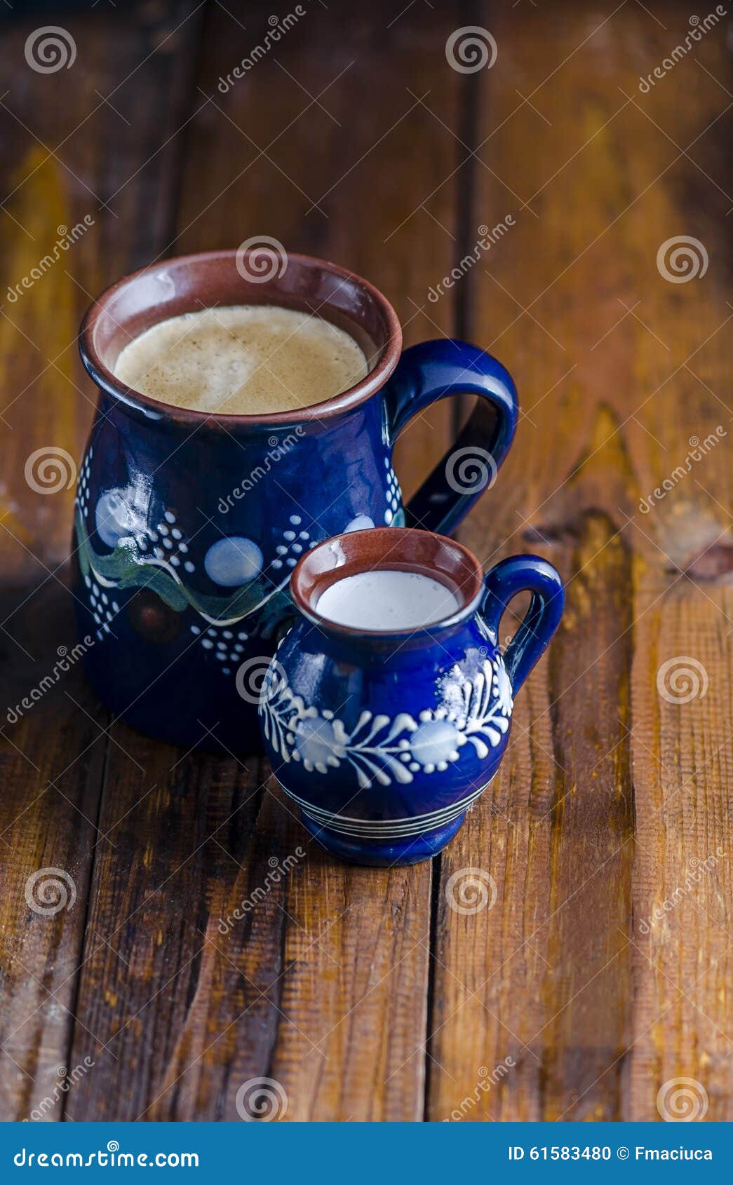 Coffe and Milk in Rustic Cups Stock Photo - Image of design, flavorful ...
