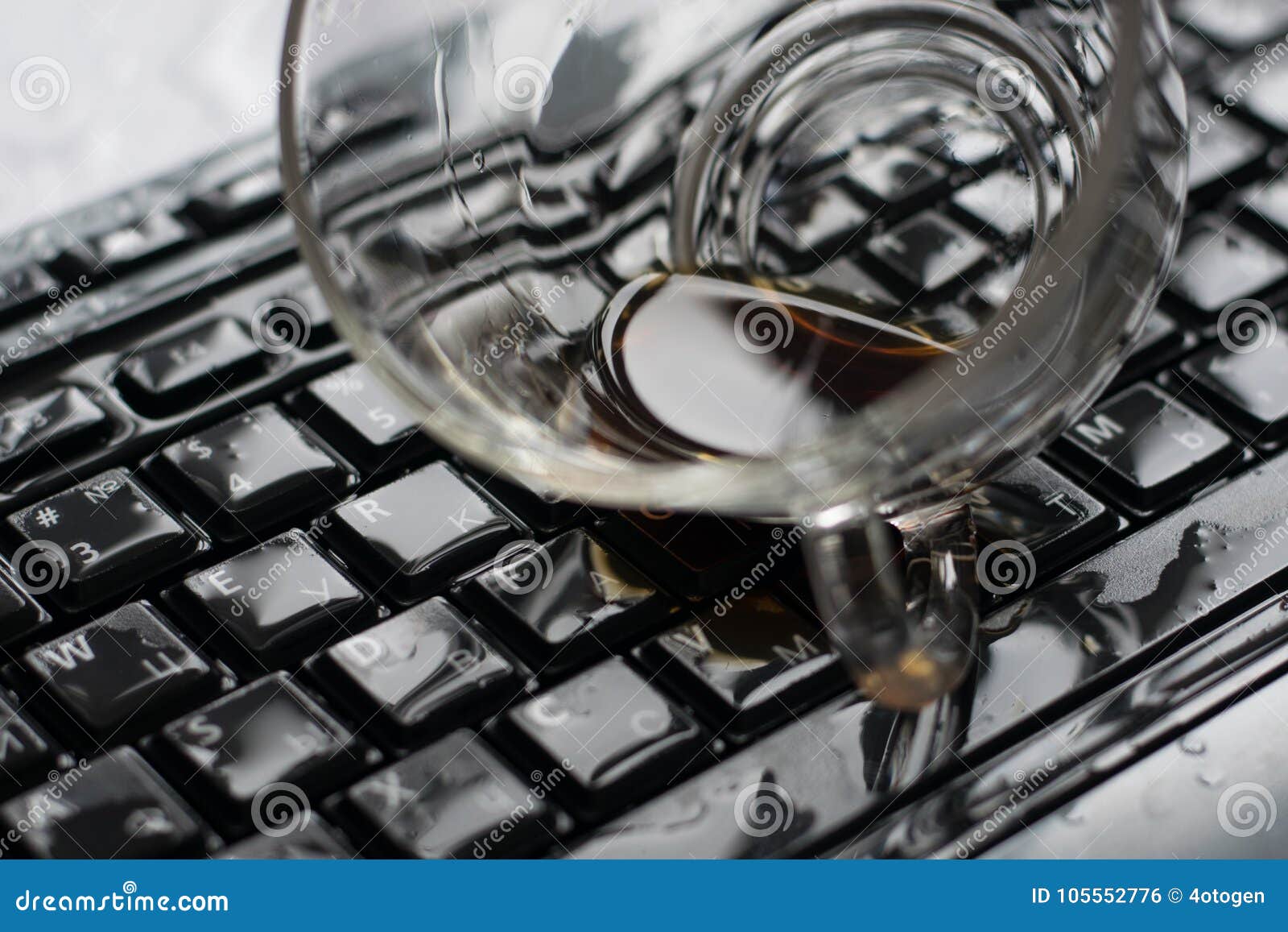 Liquid Spilled on a Black Keyboard Close-up Stock Photo - Image of ...