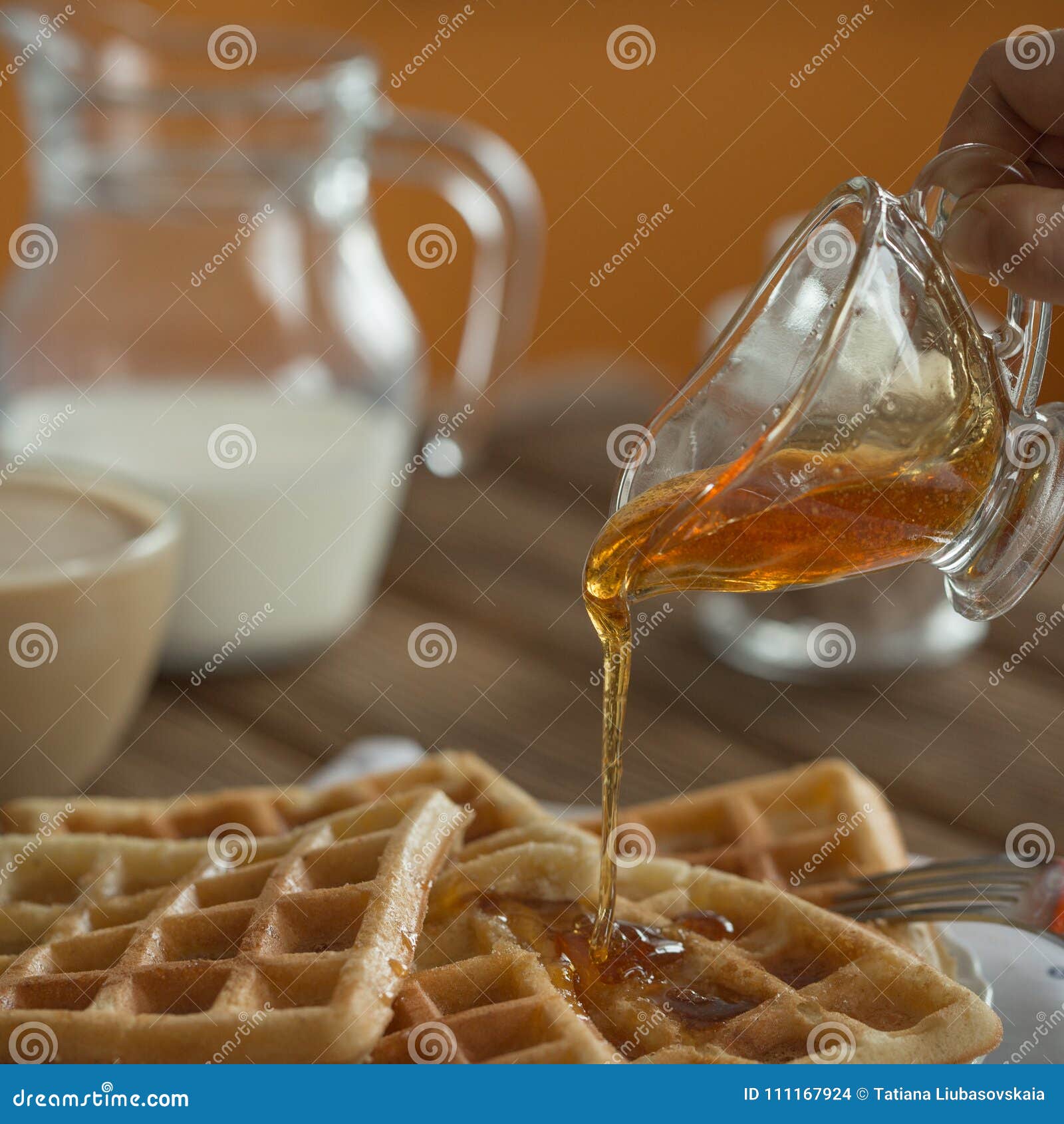 Waffle with honey stock photo. Image of delisious, sweets - 111167924
