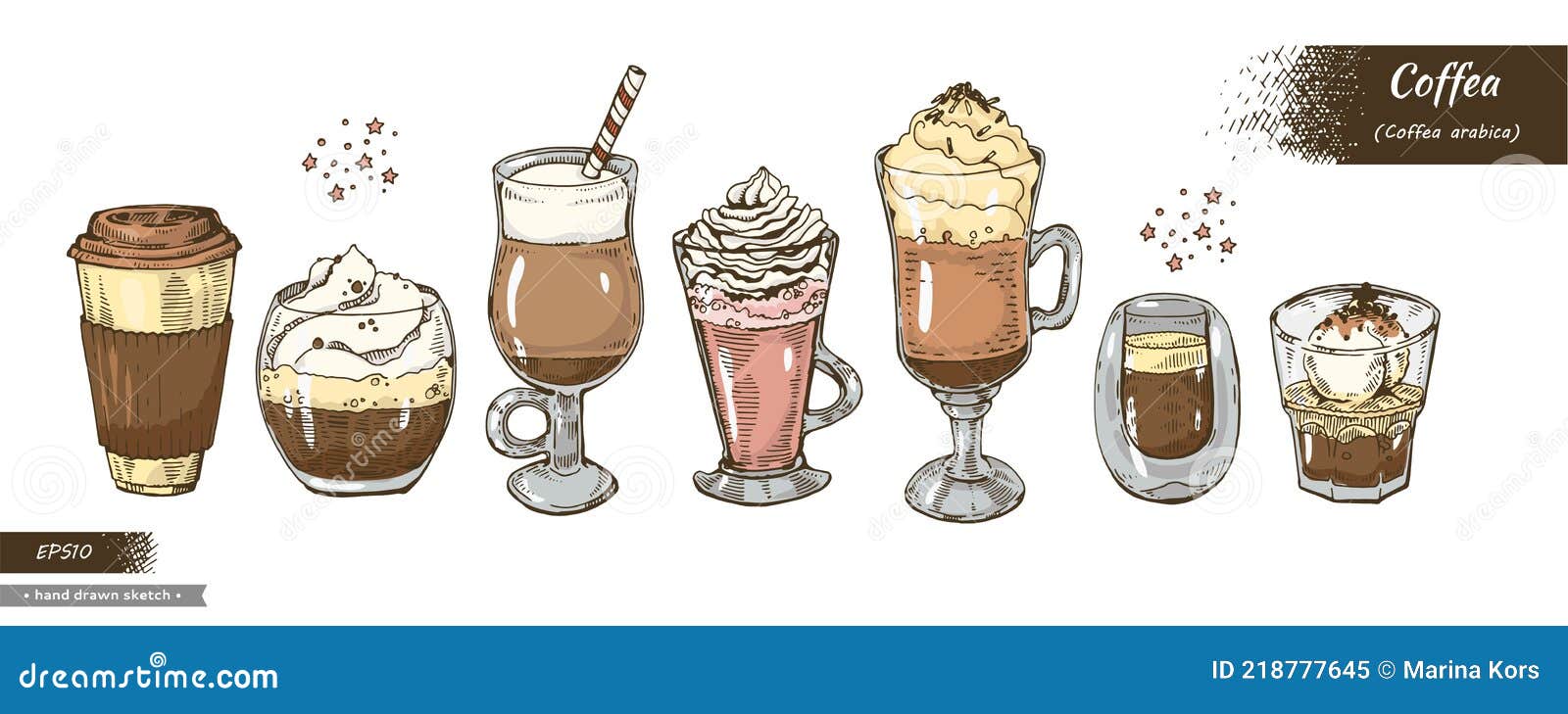 Coffea Arabica, Different Drinks on White Background. Stock Vector ...