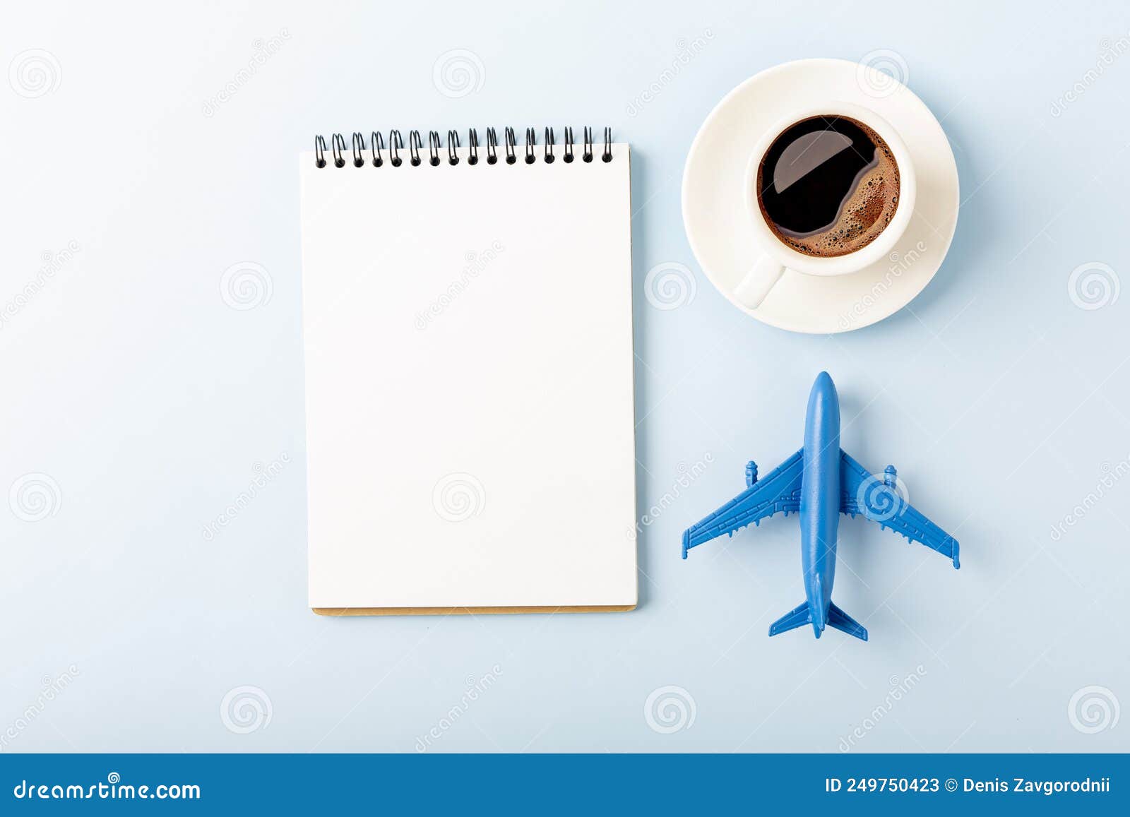 Coffee with Airplane Model on Blue Background Stock Image - Image of ...