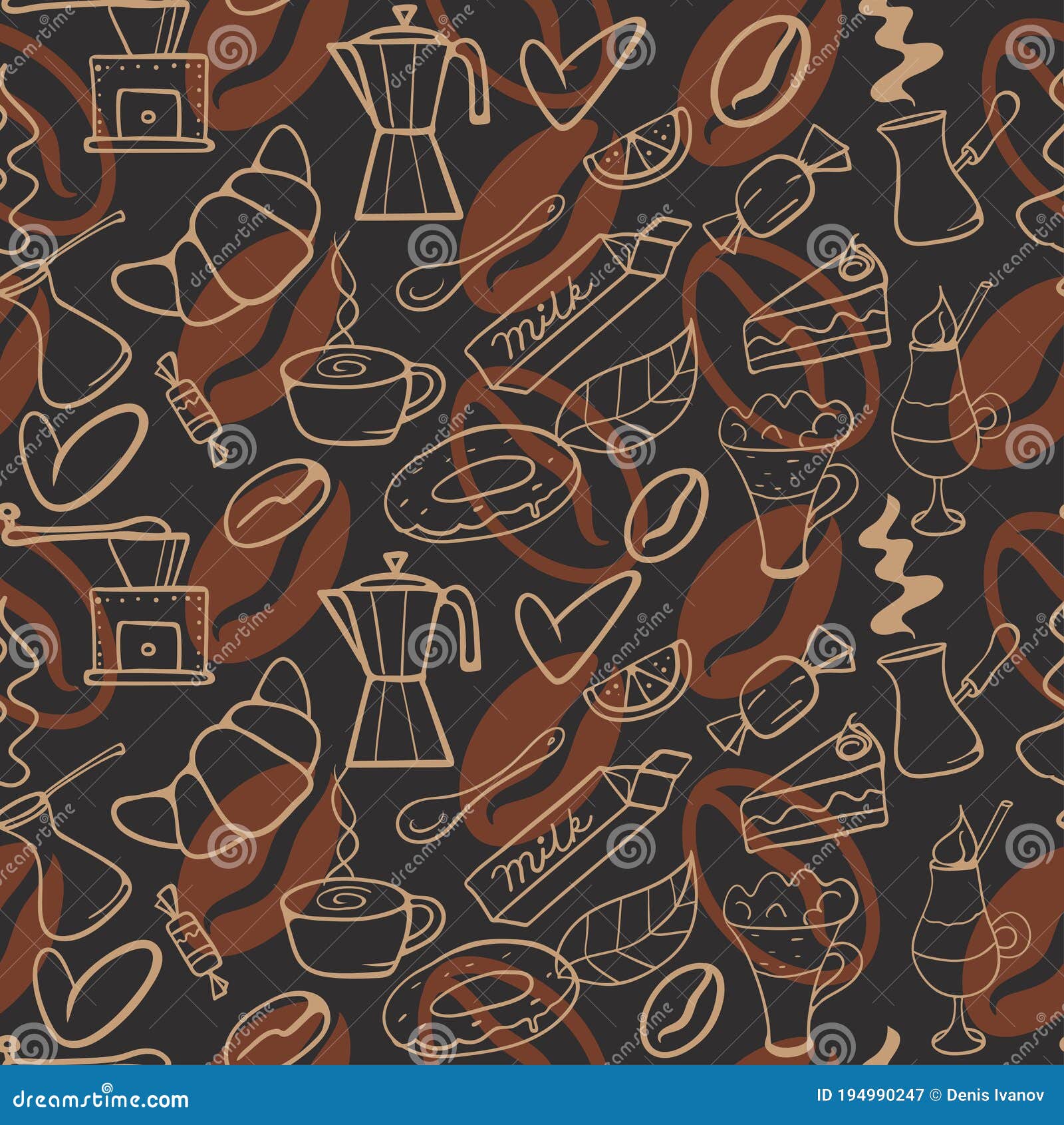 Coffee Background - Pattern of Coffee-themed Items - Beans, Coffee ...