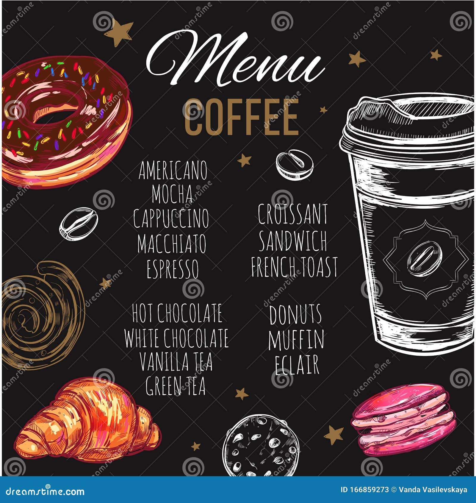 Coffee and Bakery Restaurant Menu, Brochure. Vector Hand Drawn Template ...