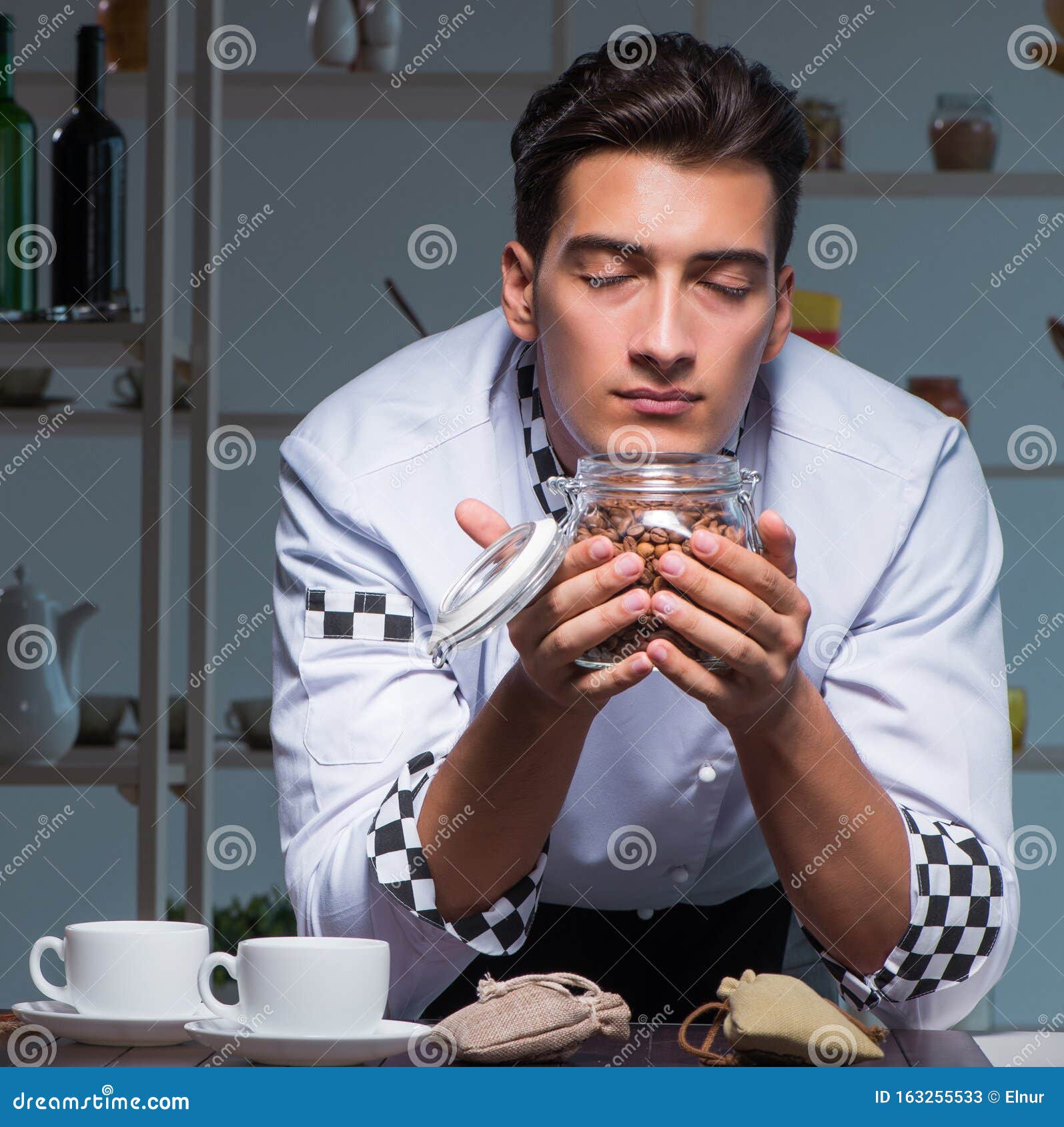 Coffee Barista Working Late in Shop Preparing Drinks Stock Image ...
