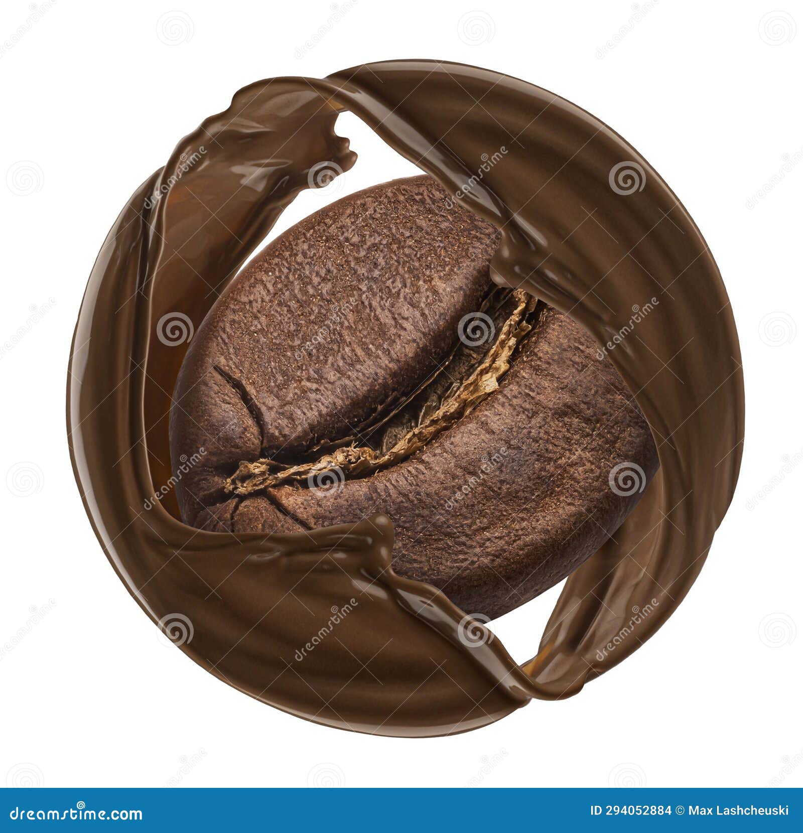 Coffee Bean with Chocolate Splash Isolated on White Background Stock ...