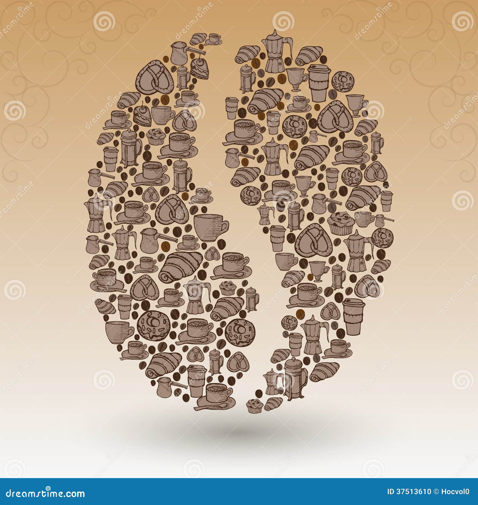 Coffee bean collage stock vector. Illustration of pencil - 37513610