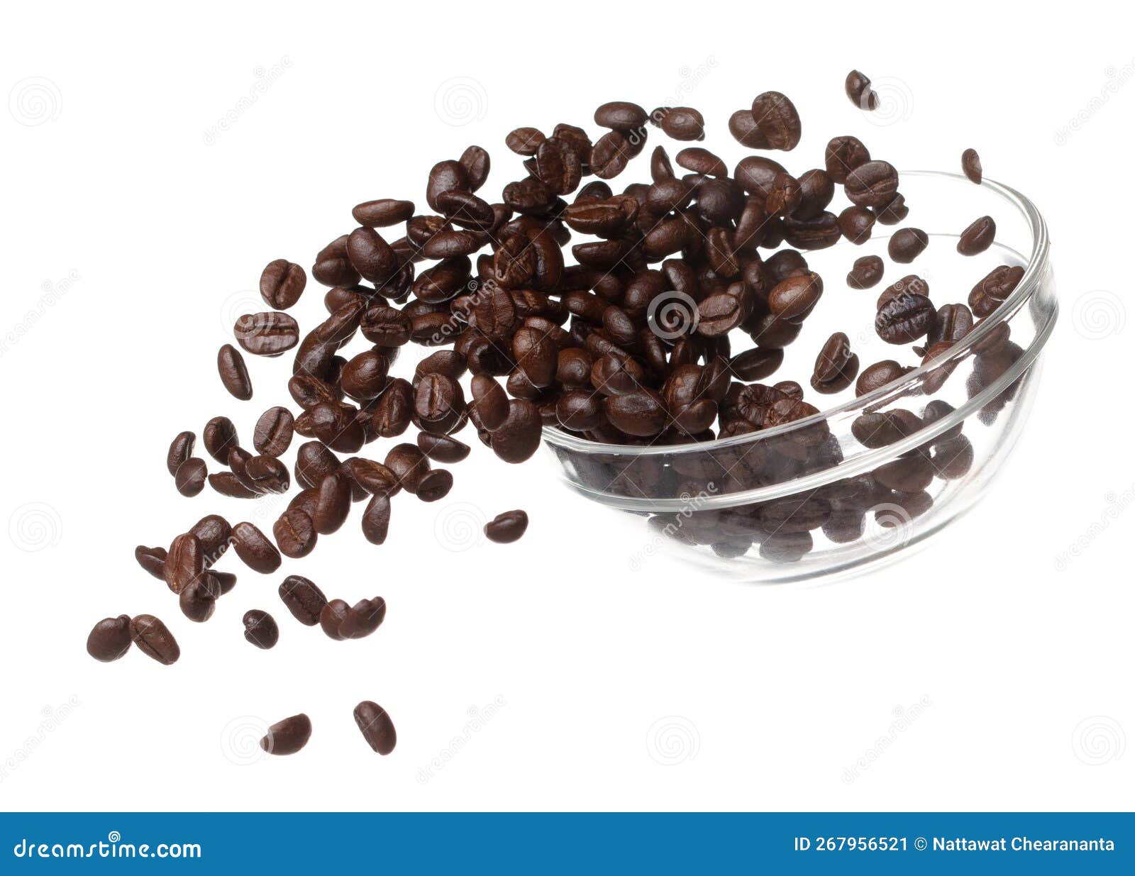Coffee Bean Fall Down Pour in Glass Bowl, Coffee Seeds Float Explode ...