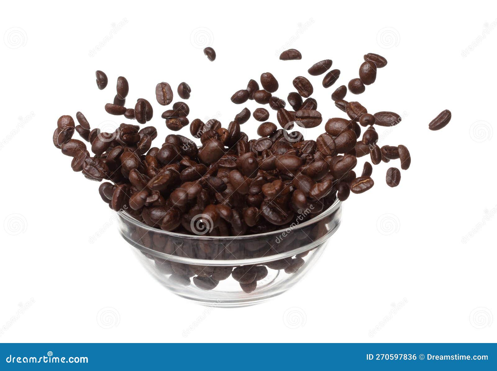 Coffee Bean Fall Down Pour in Glass Bowl, Coffee Seeds Float Explode ...