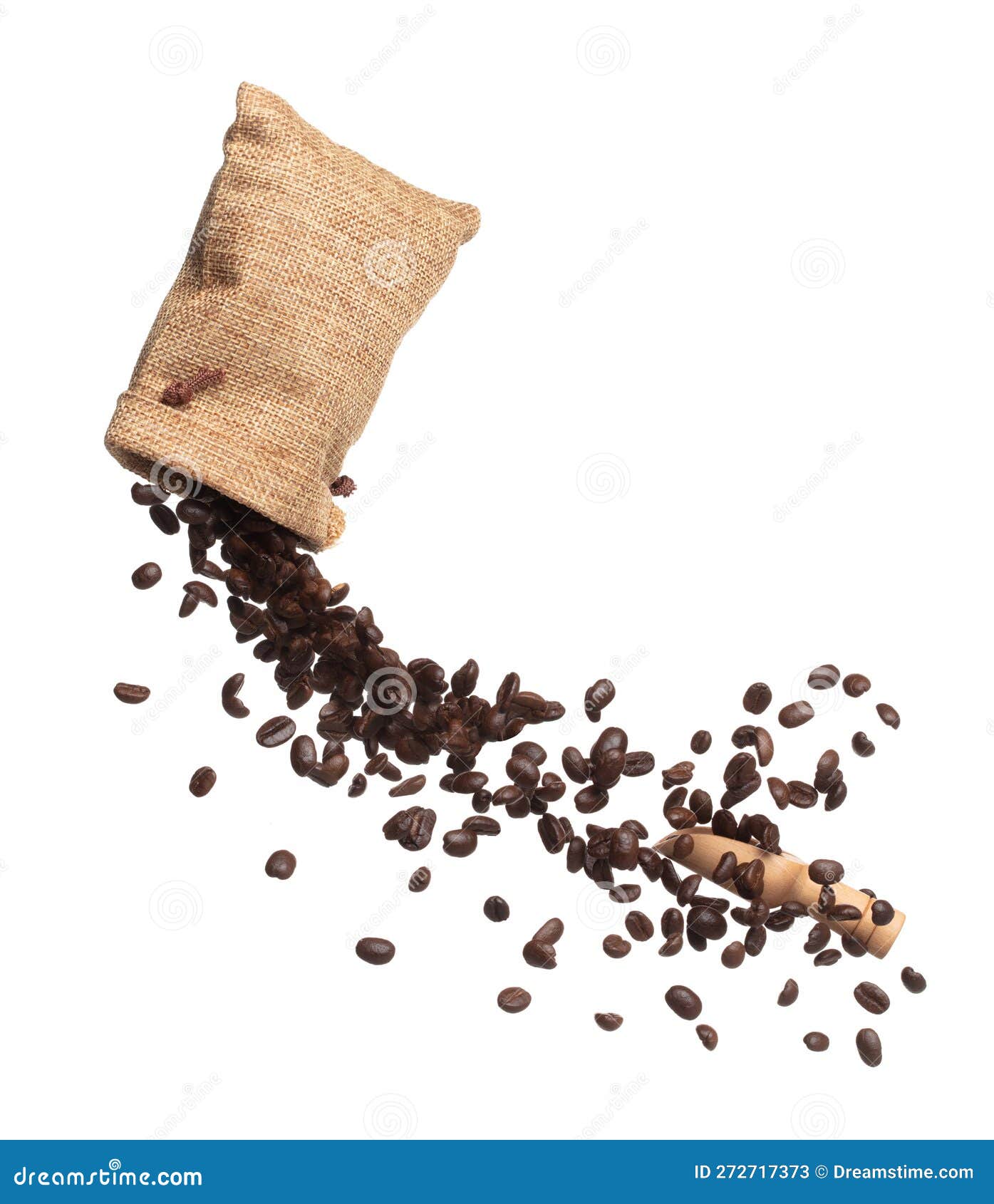 Coffee Bean Fall Down Pour in Sack Bag, Coffee Seeds Float Explode ...