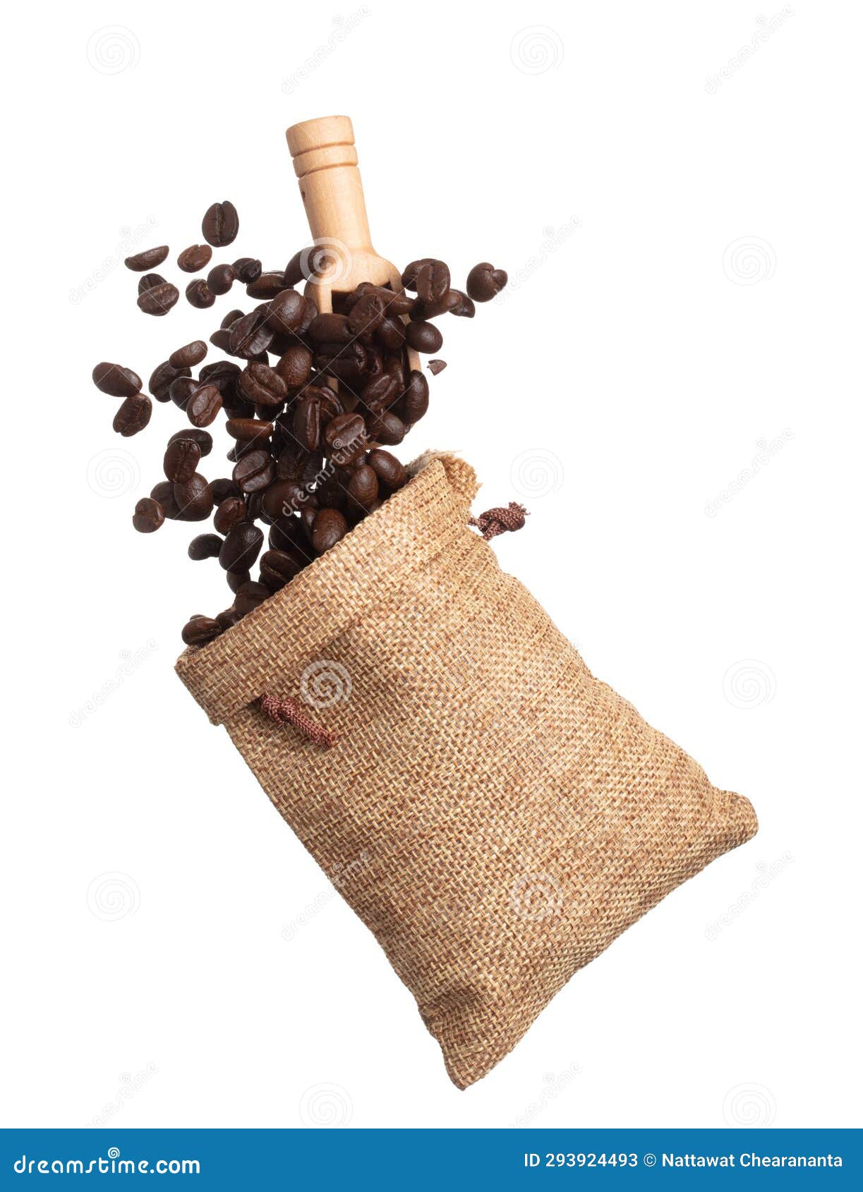 Coffee Bean Fall Down Pour in Sack Bag, Coffee Seeds Float Explode ...