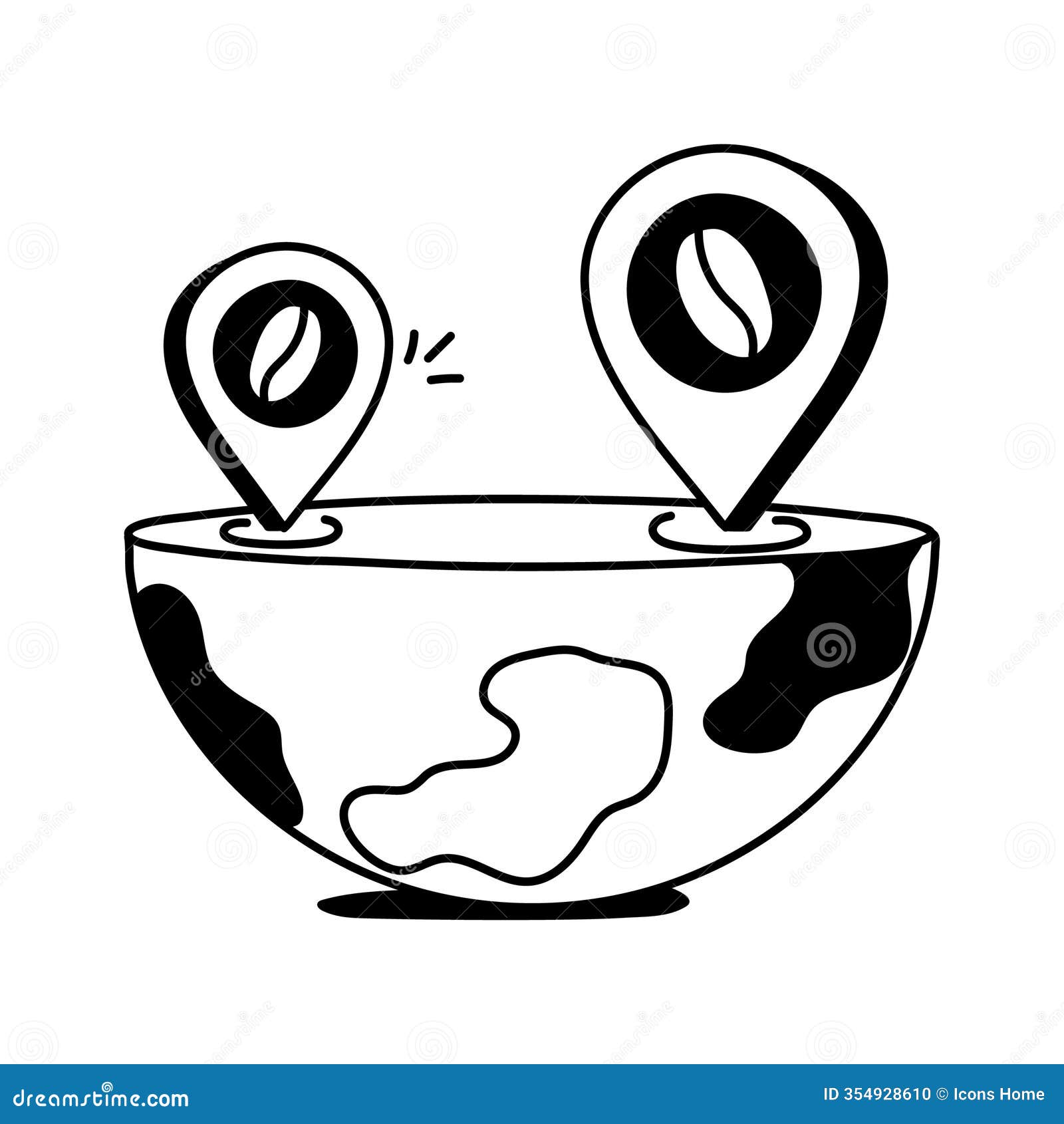 Coffee Bean Inside Map Pointer Denoting Icon of Coffee Shop Location ...