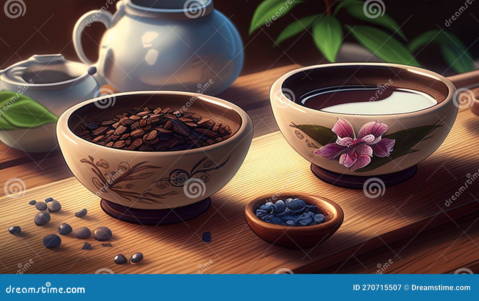 Coffee Bean and Powder-filled Bowls Ready for a Morning Stock Image ...