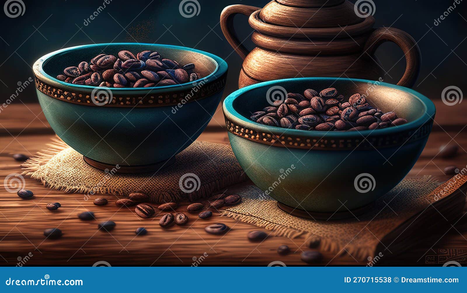 Coffee Bean and Powder-filled Bowls Ready for a Morning Stock ...