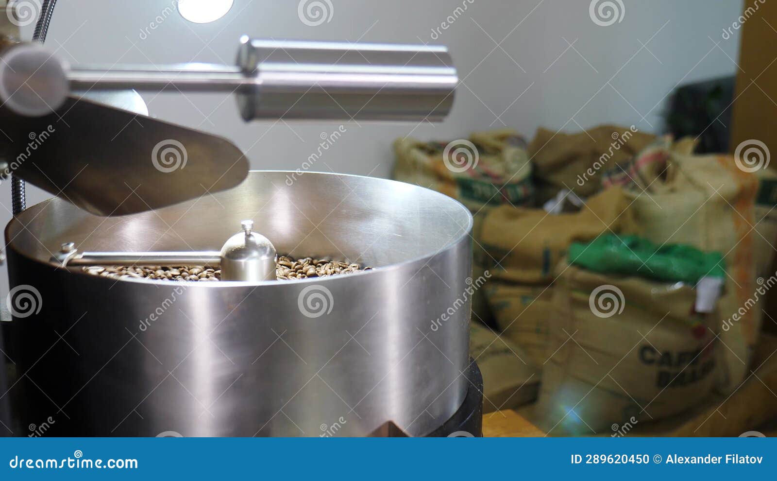 Coffee Bean Roasting Process. Coffee Roaster Machine Spinning Cooling ...